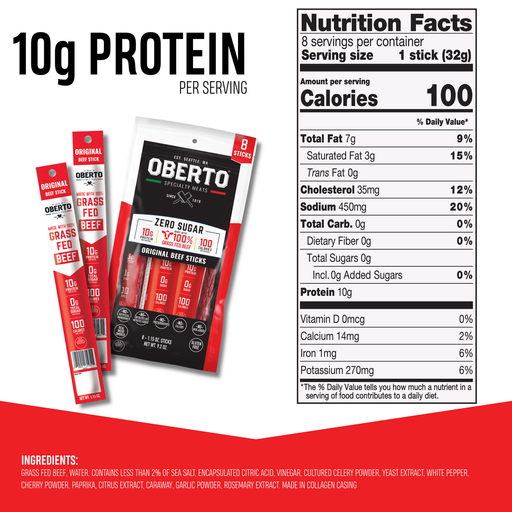 Original Grass Fed Beef Sticks - 8 Pack – Oberto Snacks Inc.