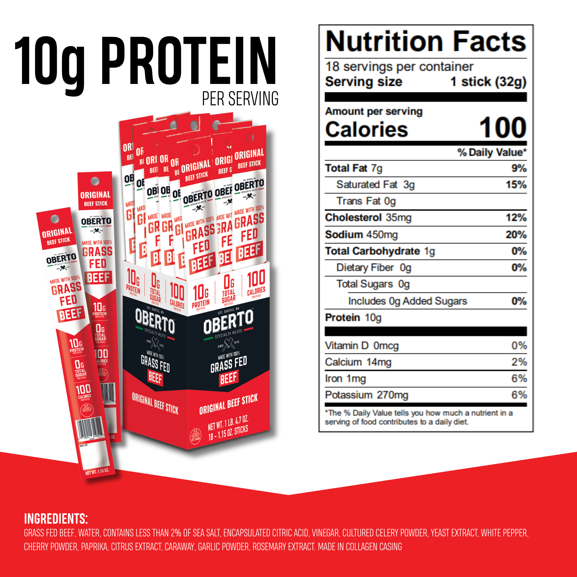Original Grass Fed Beef Sticks - 18 Pack – Oberto Snacks Inc.